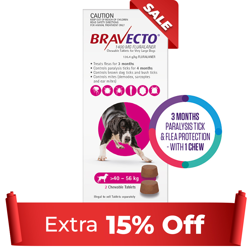 Buy Bravecto For Extra Large Dogs 40-56Kg (Pink) 2 Chews Online