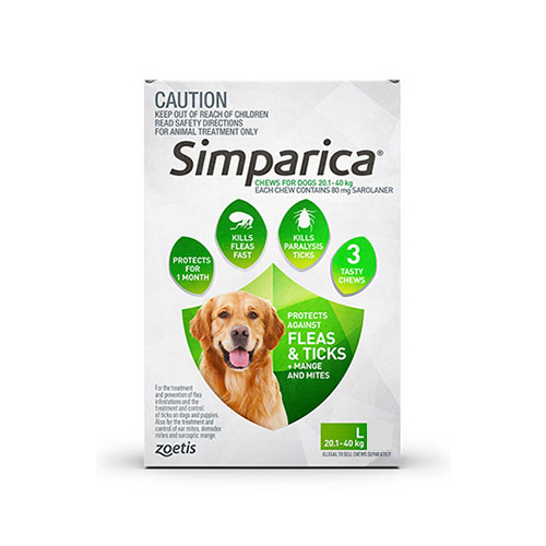 Buy Simparica Chewables 120MG for XLarge Dogs 40.1-60KG (RED) 3 Doses ...