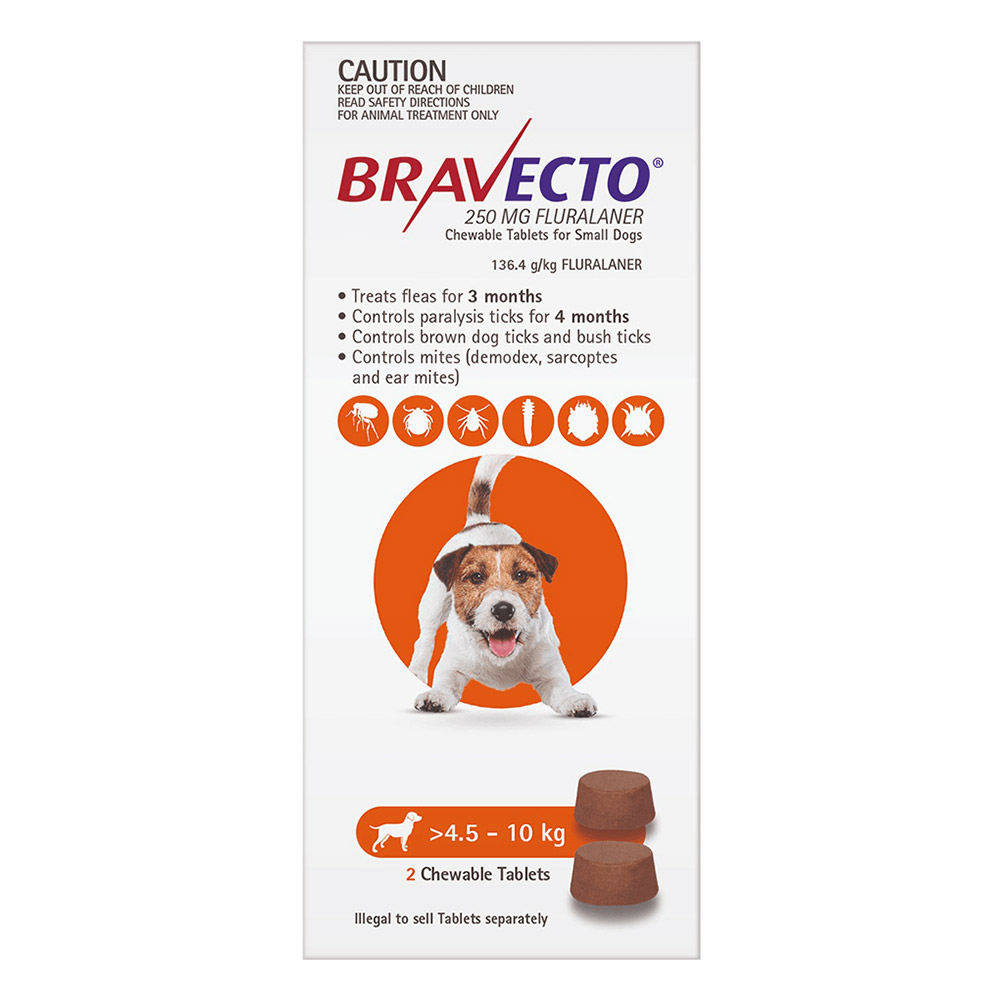Buy Bravecto For Small Dogs 4.5-10Kg (Orange) 1 Chews Online