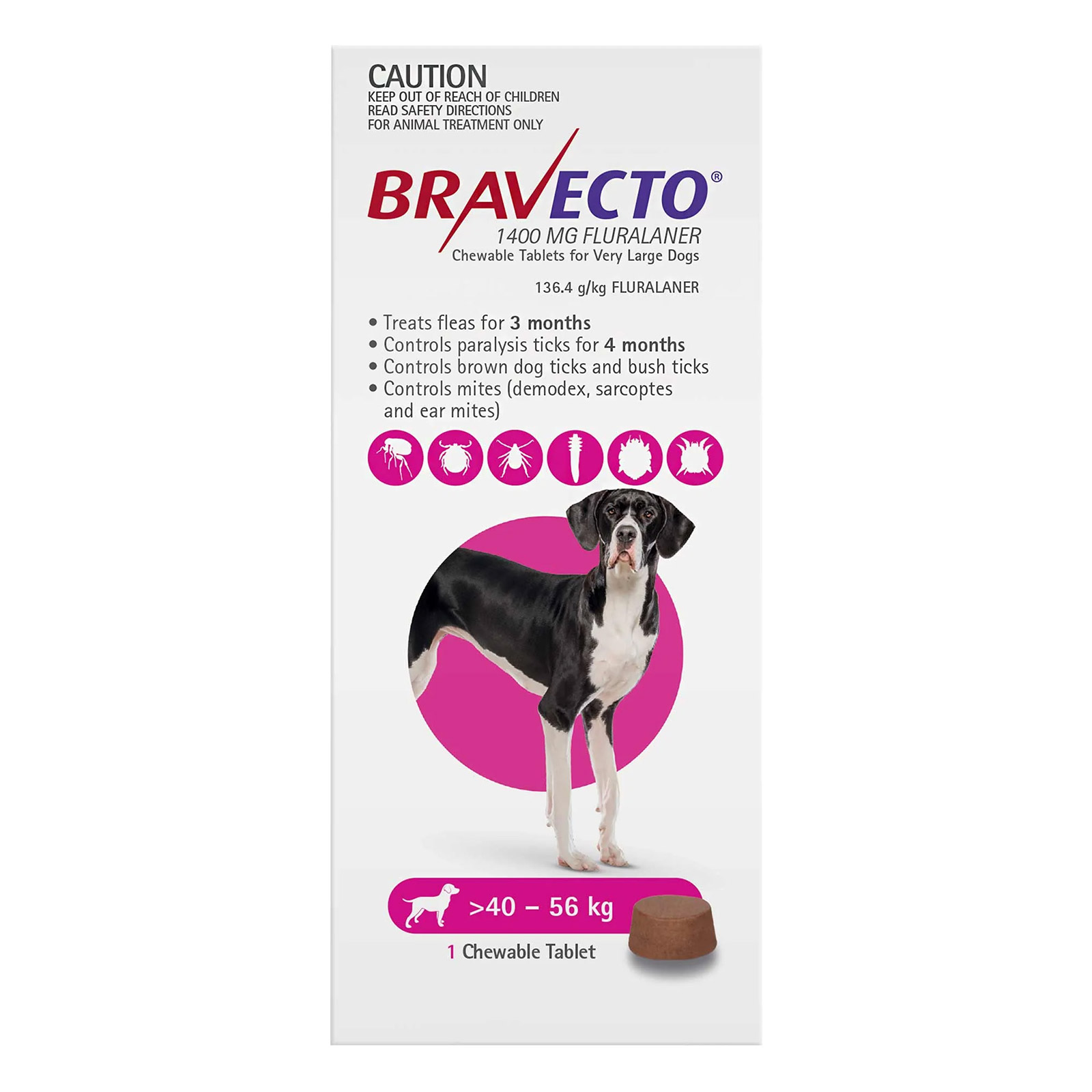 Buy Bravecto For Extra Large Dogs 40-56Kg (Pink) Online