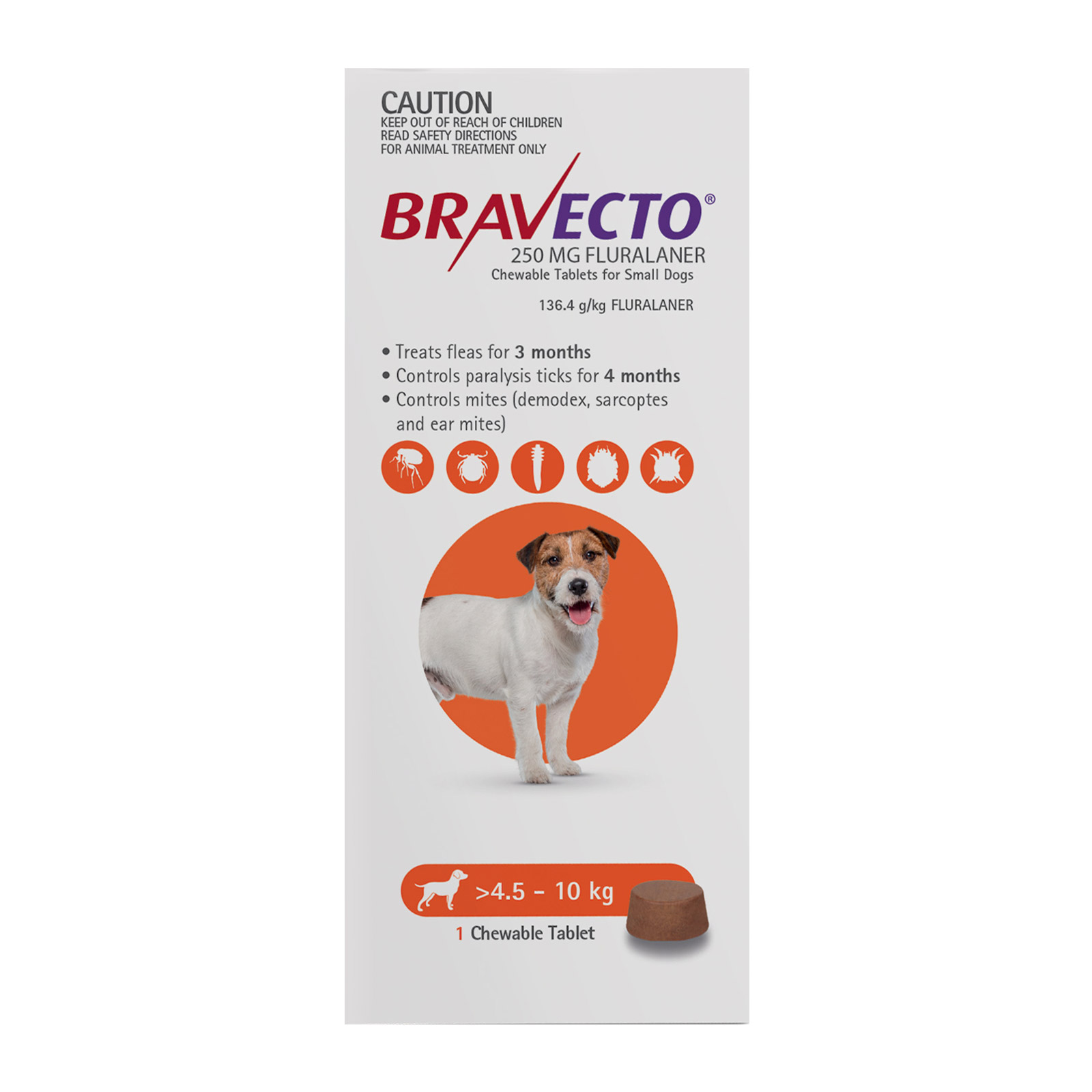 Buy Bravecto For Small Dogs 4.5-10Kg (Orange) 1 Chews Online