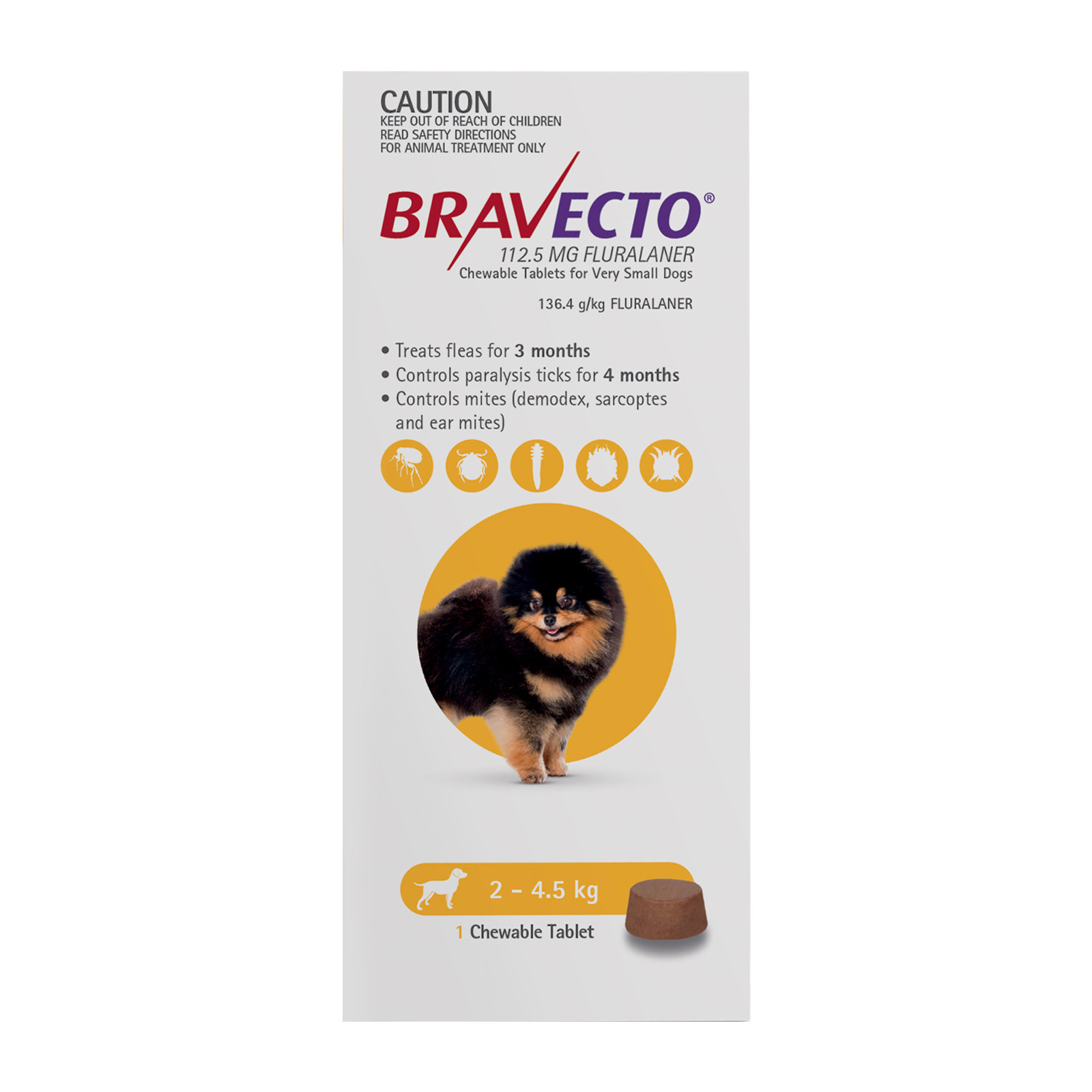 Buy Bravecto For Toy Dogs 2-4.5Kg (Yellow) 1 Chews Online