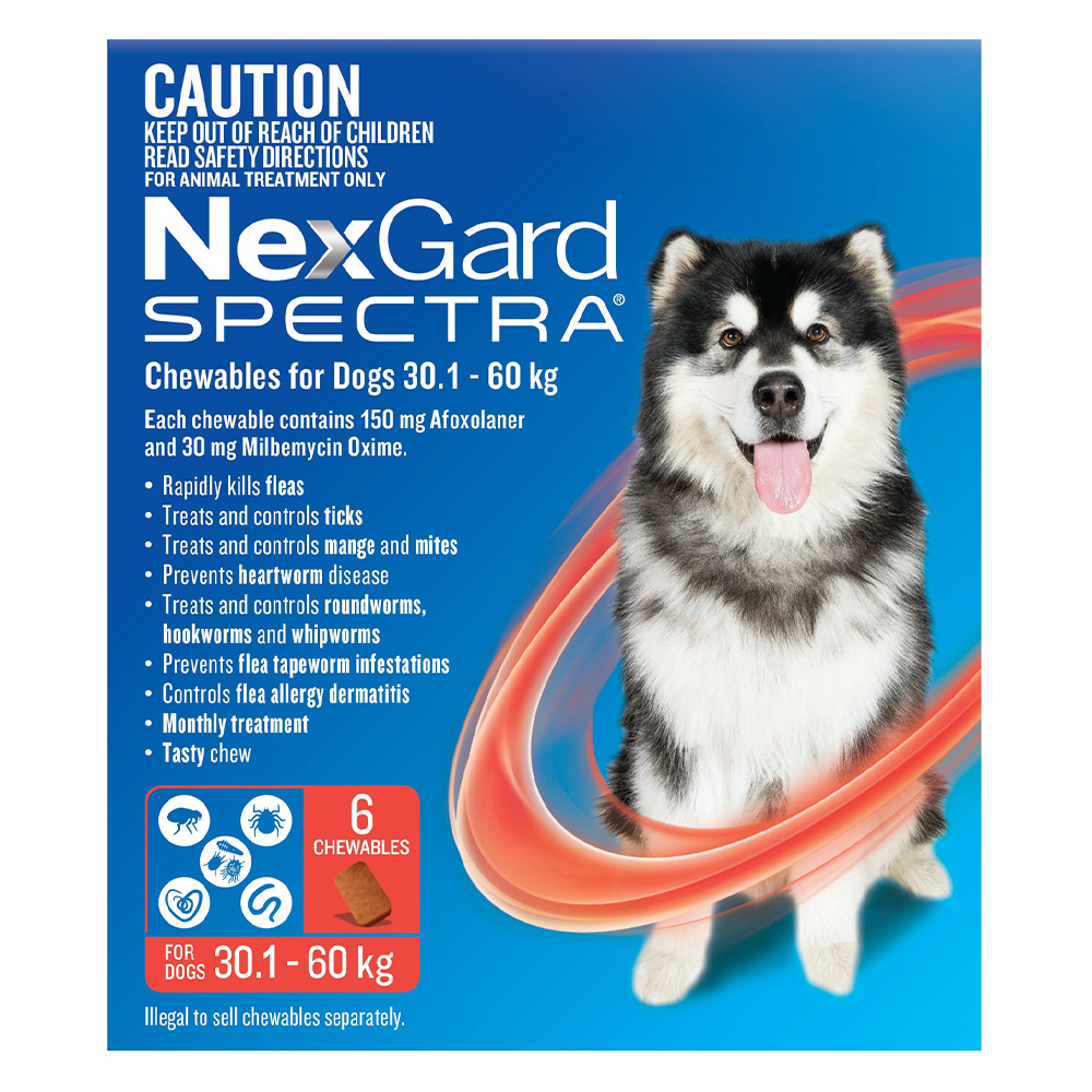 Buy Nexgard Spectra Extra Large Dogs (30.1 - 60kg) Red 6 Pack Online
